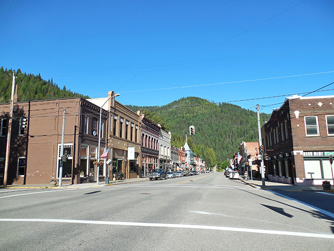 Wallace: Historic brick buildings stand shoulder-to-shoulder like old friends, with mountains playing backdrop to this silver mining town's timeless charm.