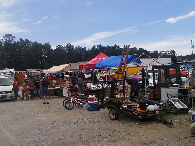 Weekend warriors paradise - a gravel lot transformed into a bargain hunter's dream where haggling is practically a sport.