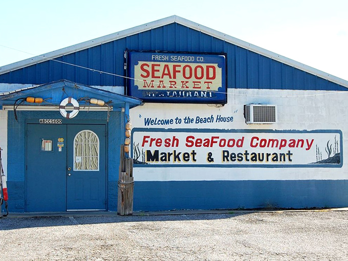 Life preservers and buoys adorn this seafood market's exterior &ndash; a not-so-subtle hint that ocean treasures await inside.