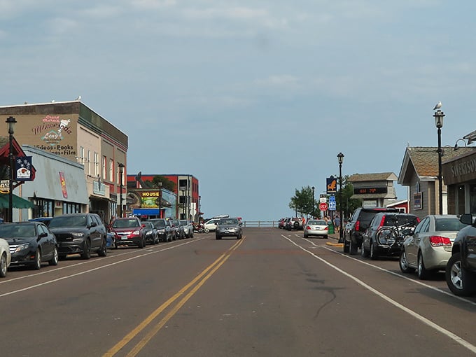 Grand Marais: The view down Harbor Drive feels like standing at the edge of the world, with Lake Superior stretching endlessly into the horizon.