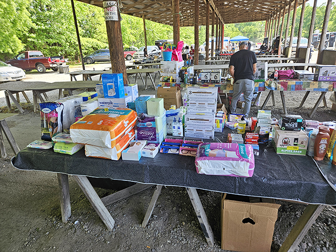 The covered pavilion at Jefferson Flea Market &ndash; nature's elements may be unpredictable, but the bargains are guaranteed.