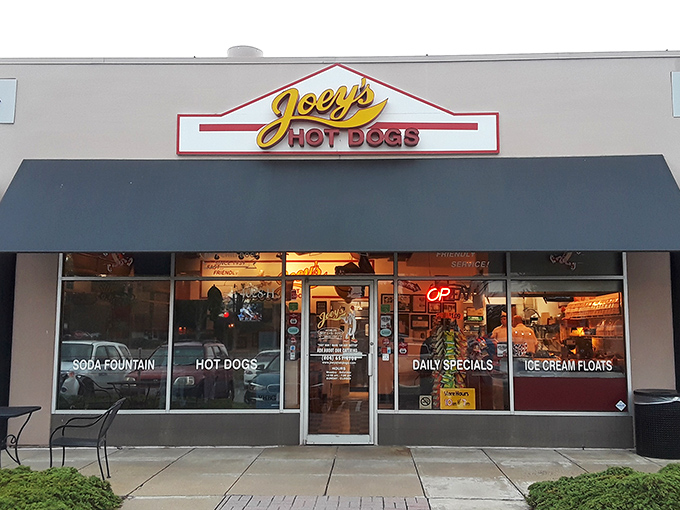 Joey's neon sign glows like a beacon for wiener enthusiasts. That "OPEN" sign might as well say "HAPPINESS SERVED HERE."