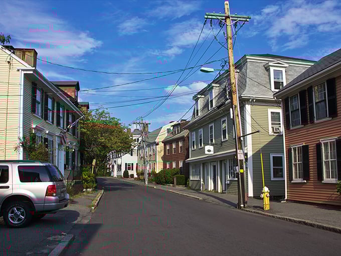 A postcard-perfect street in Marblehead where even the stop signs look like they've been there since Paul Revere's ride.