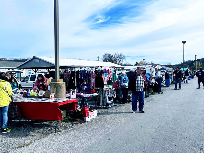Bargain hunters navigate Roger's outdoor wonderland. Like a small city where every "street" leads to unexpected discoveries.