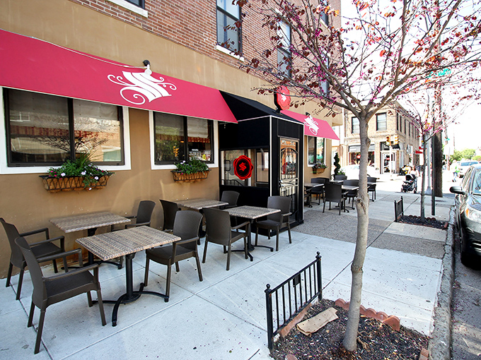 Outdoor seating at Santucci's &ndash; where Philadelphians debate the merits of square pizza while secretly planning their next visit.
