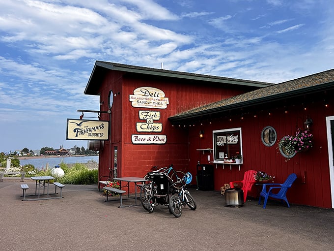 Bikes parked outside The Fisherman's Daughter &ndash; because burning calories before indulging in their legendary fish and chips is just good planning!