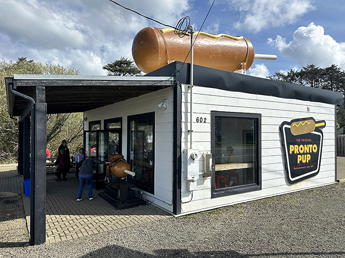The Original Pronto Pup: Picnic tables with an ocean breeze&mdash;nature's perfect dining companion for a golden-battered dog that's been luring coastal travelers since FDR was in office.