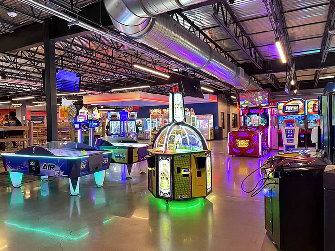 Neon dreams come alive in this arcade wonderland where everyone suddenly remembers they were born to play Skee-Ball.