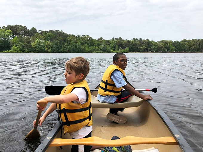Childhood adventures in the making! These young explorers discover that paddling a canoe might be the perfect way to social distance from homework.
