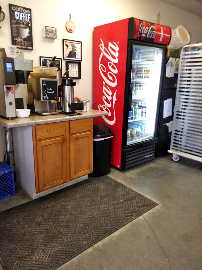 No-frills coffee station where liquid courage meets morning salvation. The perfect companion to your donut expedition awaits in these humble carafes.
