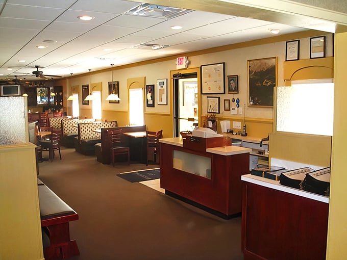 Step inside and you're transported to a golden-hued dining room where the hostess station isn't just furniture&mdash;it's the gateway to carnivorous bliss.