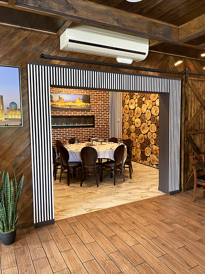 Brick, wood, and the promise of Central Asian-inspired steaks – this cozy dining space feels like the living room of that friend who always feeds you too well.