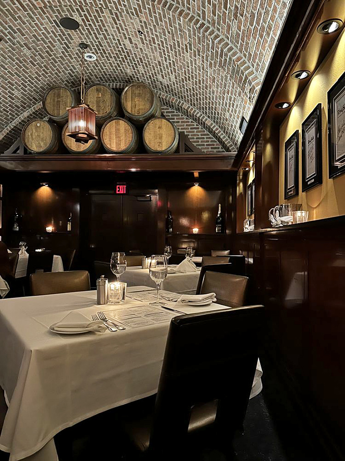 Dining under the barrel-vaulted brick ceiling feels like you've discovered a secret wine cellar where beef, not bottles, is the true treasure.