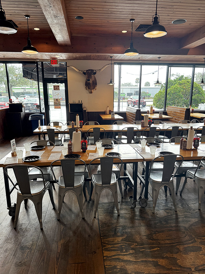 Industrial-chic meets Texas tradition inside, where metal chairs and wooden tables set the stage for the real star&mdash;meat that's about to change your definition of barbecue.