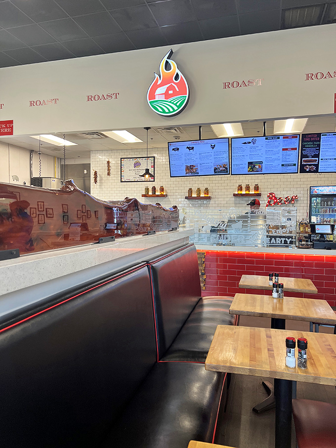 Clean lines, subway tiles, and that flame logo promising fire-kissed flavors &ndash; this isn't your grandpa's sandwich shop, but he'd definitely approve.