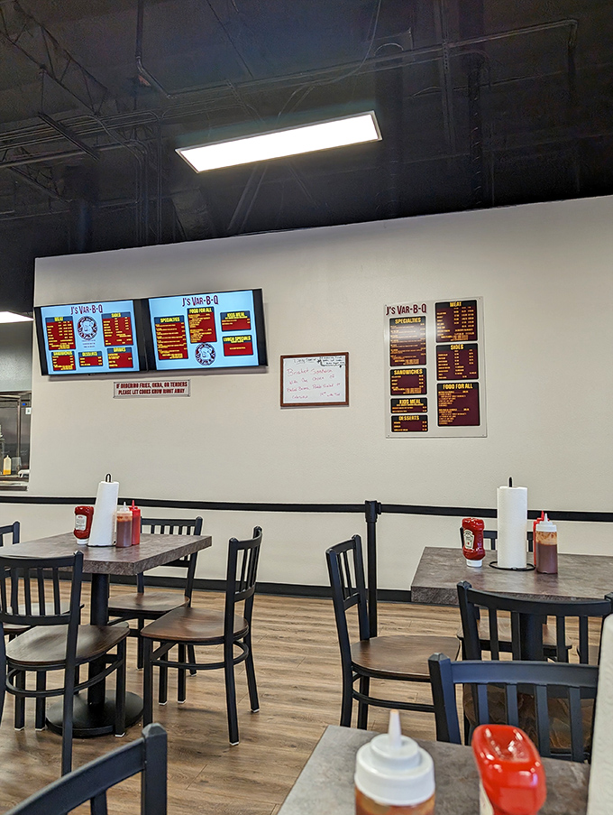 Simplicity reigns inside with no-nonsense tables and chairs. The menu board tells you everything you need to know&mdash;what more could a hungry soul desire?