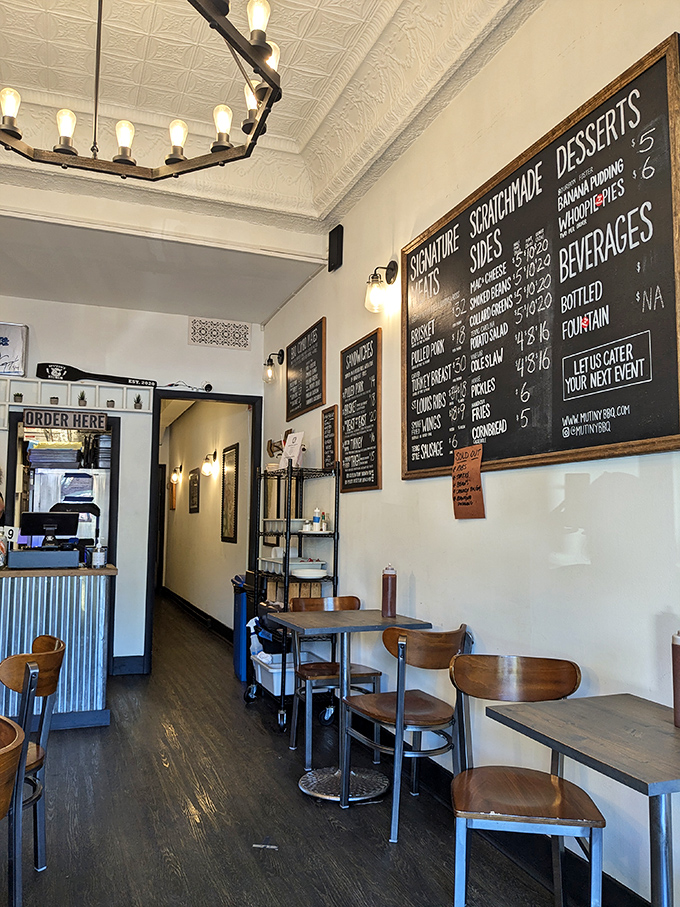 Edison would approve of these light fixtures illuminating what might be his most important discovery: perfect barbecue in New Jersey.