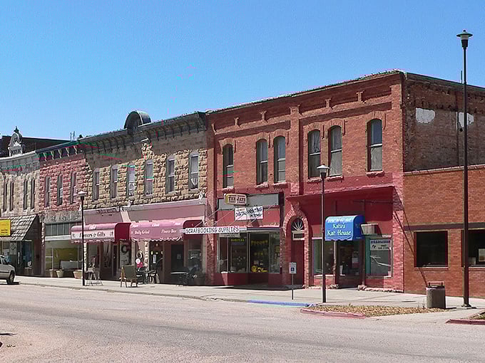 The Chadron Commercial Historic District showcases colorful storefronts that have witnessed a century of prairie stories.