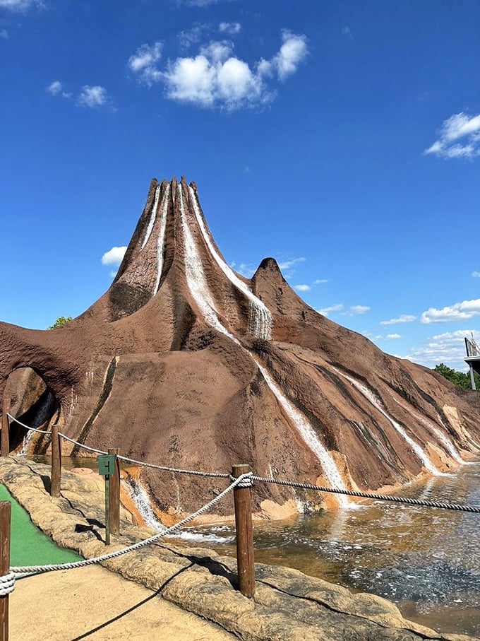 Mother Nature meets amusement park engineering! This impressive volcano feature creates a tropical oasis in the heart of Kentucky, complete with cascading water features.