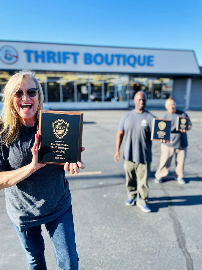 Nothing says "we've made it" in the thrift world like an award plaque and the genuine smiles of people who believe in second chances.