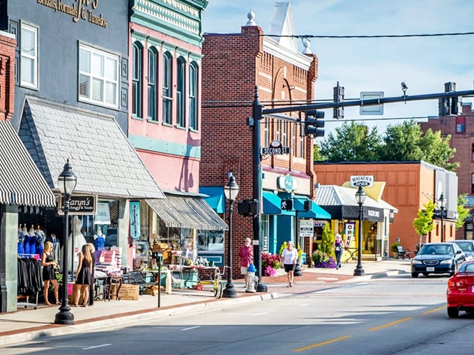 Downtown storefronts pop with color against the blue Virginia sky, inviting you to slow down and remember what shopping was like before Amazon Prime.