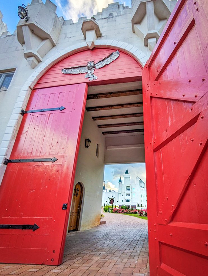 Those magnificent crimson doors aren't just an entrance&mdash;they're a portal to another world. The eagle owl emblem watches over all who enter this Georgian fantasy.