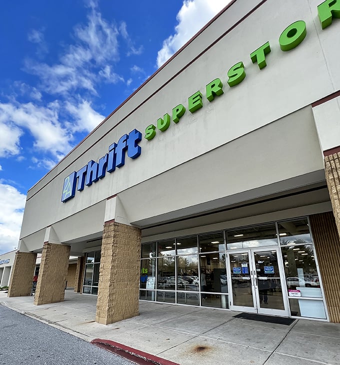 The blue and green signage beckons like a siren song to the budget-conscious. This isn't just a store entrance&mdash;it's a portal to possibility.