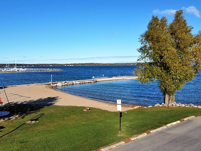 Nature's perfect trifecta: crystal blue water, golden sand, and leafy shade trees. Lake Charlevoix offers postcard views that no filter could improve.