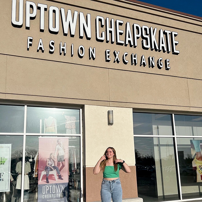 Bold signage announces this isn't your grandmother's thrift store. The "Fashion Exchange" subtitle hints at the curated experience waiting beyond those gleaming windows.