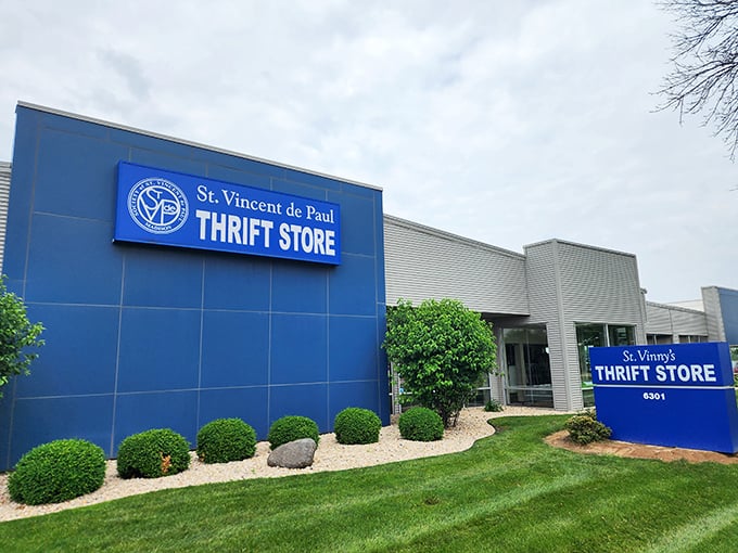 "St. Vinny's" welcomes shoppers with its bright blue signage &ndash; the retail equivalent of finding a $20 bill in your winter coat pocket. 