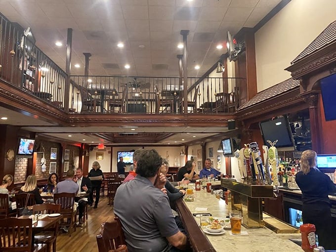 Two-story dining with a view of the action below. Like a theater where the drama is "Will that crab cake be as life-changing as everyone says?" (Spoiler: yes.)
