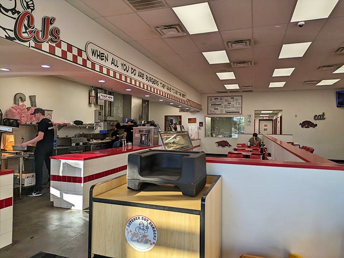 Where burger magic happens! The open kitchen concept isn't just trendy&mdash;it's a transparent declaration that CJ's has nothing to hide.