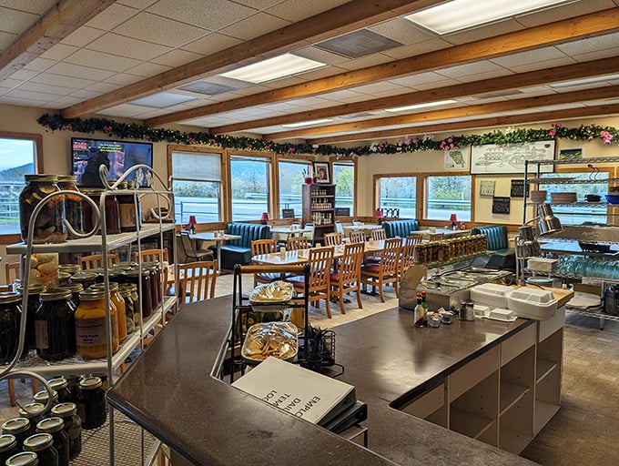 Wooden beams, large windows, and cozy seating create the perfect backdrop for breakfast magic. This isn't trendy; this is timeless.