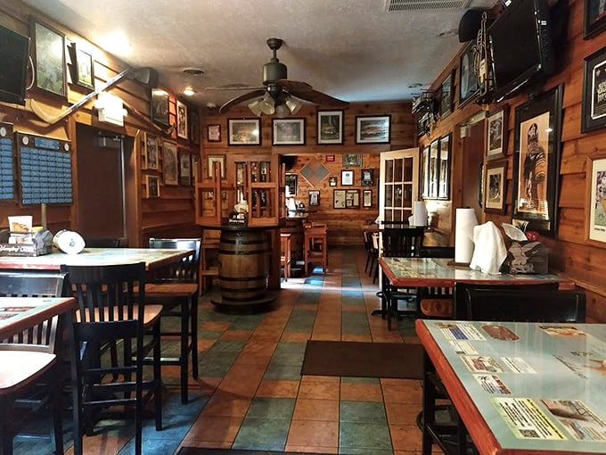 Rustic wood paneling, memorabilia-covered walls, and that unmistakable "you're about to eat something amazing" atmosphere.