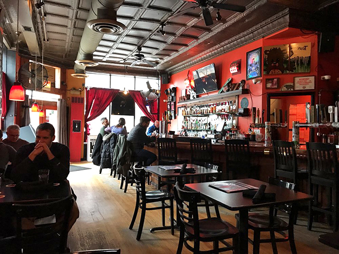 Red walls, dark wood, and rock memorabilia create the perfect backdrop for serious burger consumption. Your indoor voice won't be necessary here.