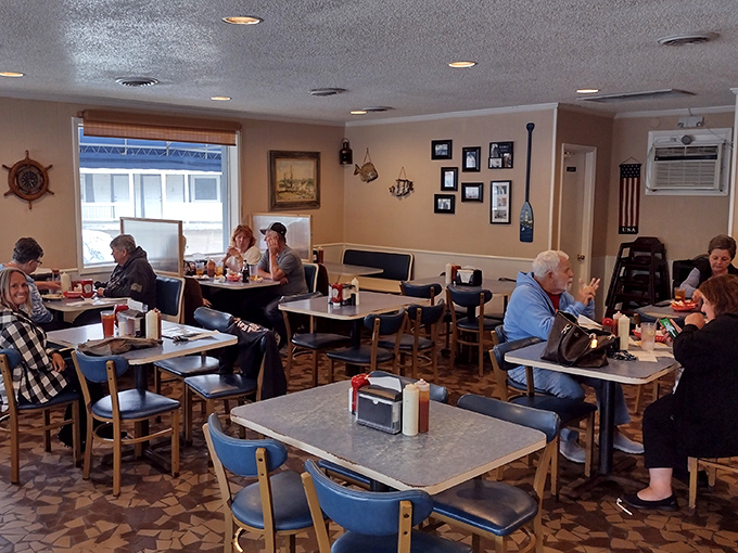 Nautical touches and comfortable seating create that perfect "I've discovered a local treasure" atmosphere where conversations flow as easily as the sweet tea.