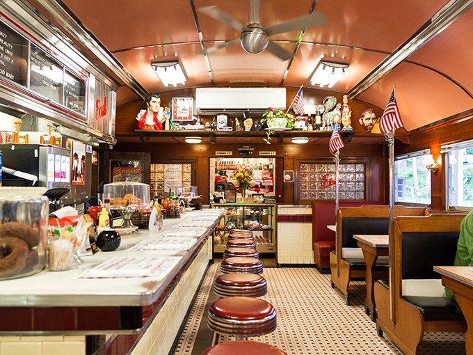Step inside and time travel to the golden age of diners—red vinyl stools, curved ceiling, and counter service that makes you want to order a second cup of coffee.
