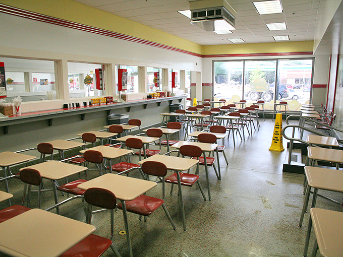School-style seating creates a nostalgic cafeteria vibe&mdash;minus the mystery meat and with 100% more deliciousness awaiting your order.