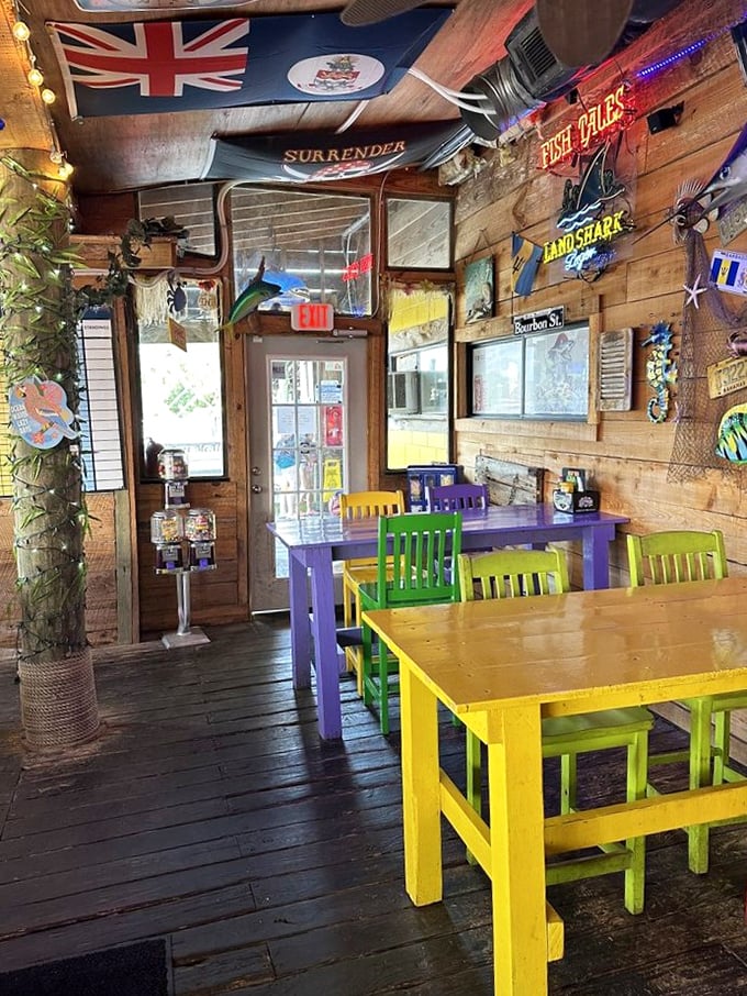 Nautical whimsy meets practical comfort inside Fish Tales. The colorful chairs aren't just Instagram-worthy&mdash;they're inviting you to stay awhile.