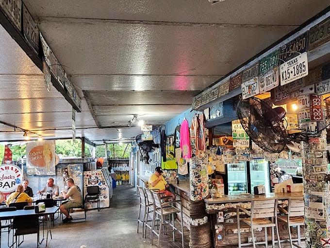 License plates from across America wallpaper the interior, telling silent stories of fellow pilgrims who've made the delicious journey to this Keys landmark.