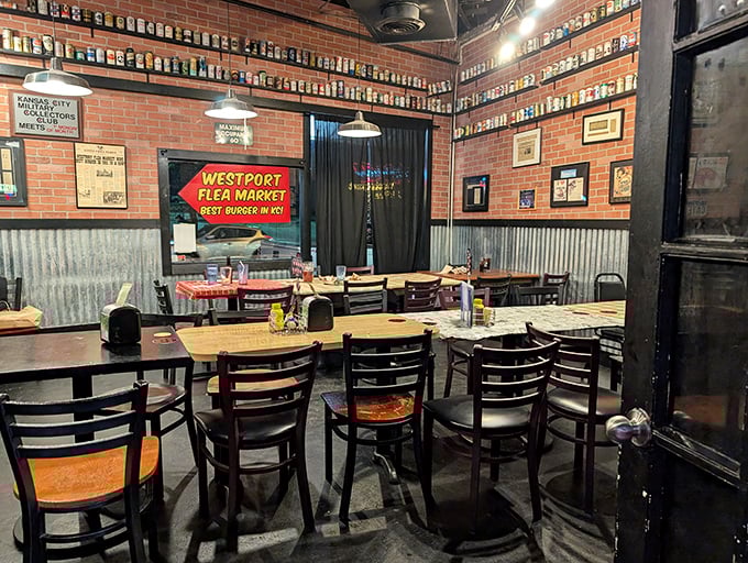 Inside, the walls showcase an impressive beer can collection that would make any collector weep with joy.