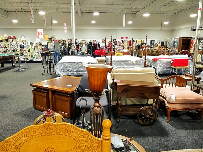 A furniture wonderland where every piece tells a story. That ornate lamp might have illuminated someone's great American novel.