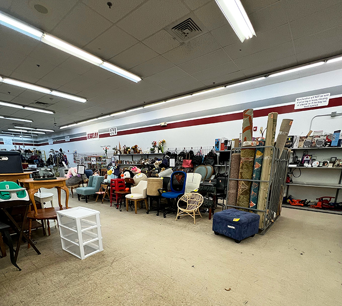 Furniture heaven awaits! From mid-century treasures to comfy recliners, this section offers enough seating options to furnish an entire neighborhood block party.