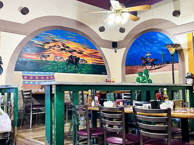 Southwestern murals transport diners to another era while they feast. It's like eating in an art gallery where the masterpiece is what's on your plate.