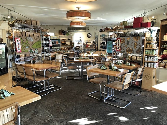 Inside, wooden tables and chrome chairs create that perfect "discovered gem" atmosphere where conversations flow as freely as the coffee.