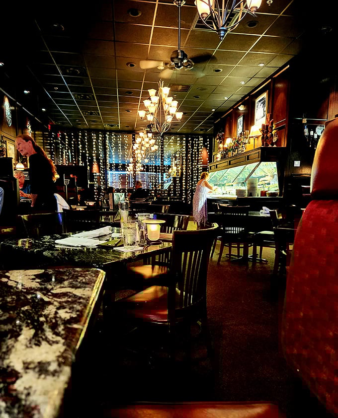 Elegant chandeliers and twinkle lights create the perfect backdrop for meat-based romance. Date night just found its happy place.