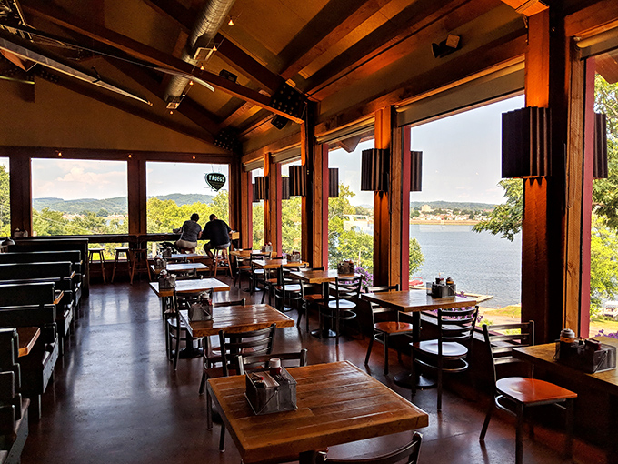 Rustic wooden tables bathed in natural light offer diners front-row seats to the Susquehanna River's gentle flow&mdash;nature's dinner theater.