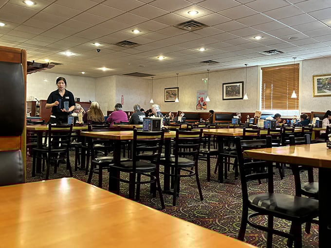 Inside, the spacious dining room offers a calm retreat from the world outside, where the only decision is which buffet station to visit first.
