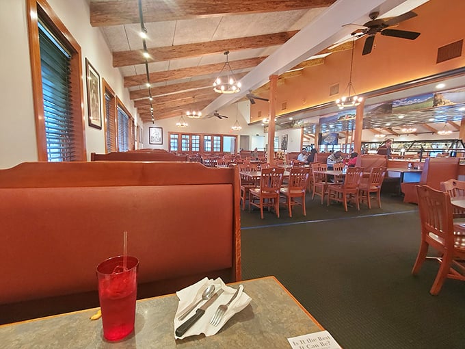 Rustic wooden beams and comfortable booths create that sweet spot between "fancy night out" and "come as you are." The perfect backdrop for serious eating.