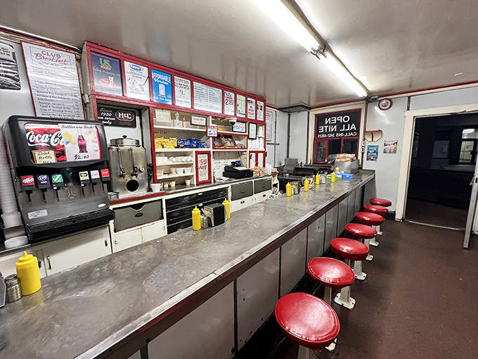 Six red stools, one stainless steel counter, and enough character to fill a place ten times its size&mdash;this is diner perfection distilled to its essence.
